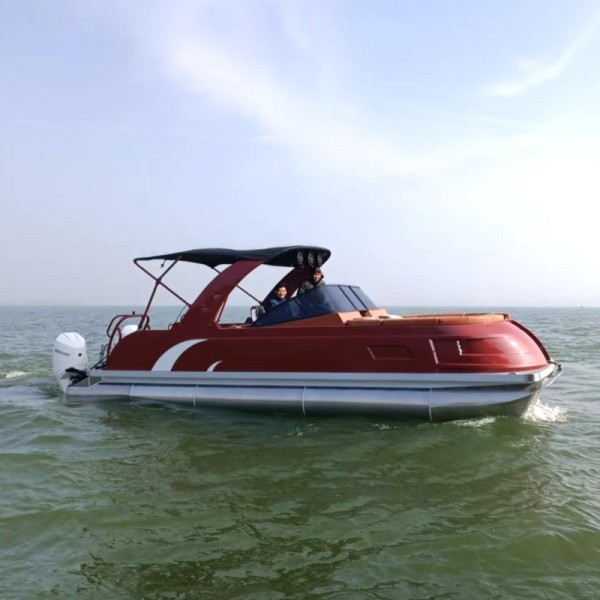 Quality 150HP 26FT Fiberglass Pontoon Boat with Bimini Top Included for Recreational and Commercial Use for sale