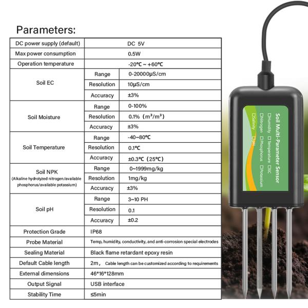 Quality Smart 8-in-1 Soil NPK EC PH Temperature Moisture Sensor USB Multi-Parameter for sale