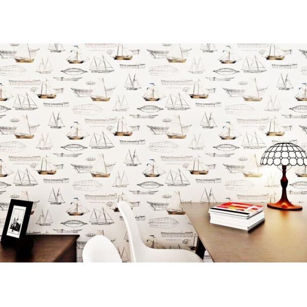 Quality White Boat Pattern Modern Removable Wallpaper , Luxury Non Woven Wallcovering for sale