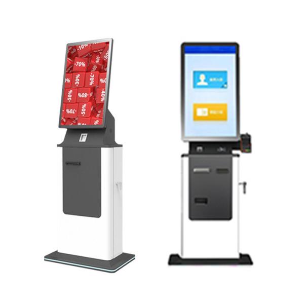 Quality 27/32 Inch Self Service Kiosk Terminal Ticket Printing Cash Receive Card Dispensing and Passport Scanning Functions for sale