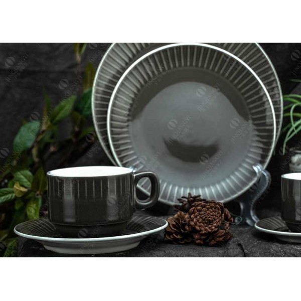 Quality LFGB Fadeless 20Pc Embossed Color Dinnerware Sets for sale
