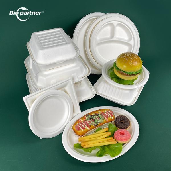 Quality Biodegradable Burger Lunch Box 3 Compartment Takeaway Bagasse Pulp Food for sale