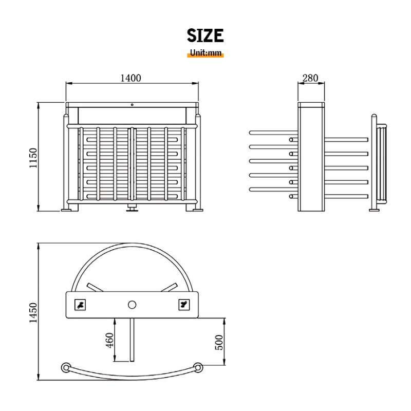 CW803 Automatic SUS304 Half Height Rotary Turnstile Gate installation example