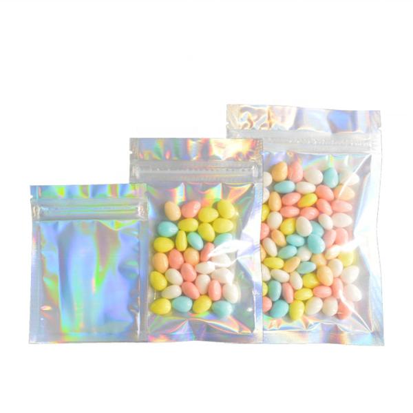 Quality 7x9cm Holographic Stand Up Pouch 11x14cm Silver Foil Plastic Bags ISO9001 for sale