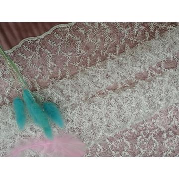 Eco Friendly Delicate 3D Floral White Embroidery Lace Fabric