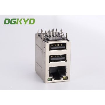 Quality Stacked RJ45 jack over dual deck USB Connector combo rj45 with 100Mb transformer for sale