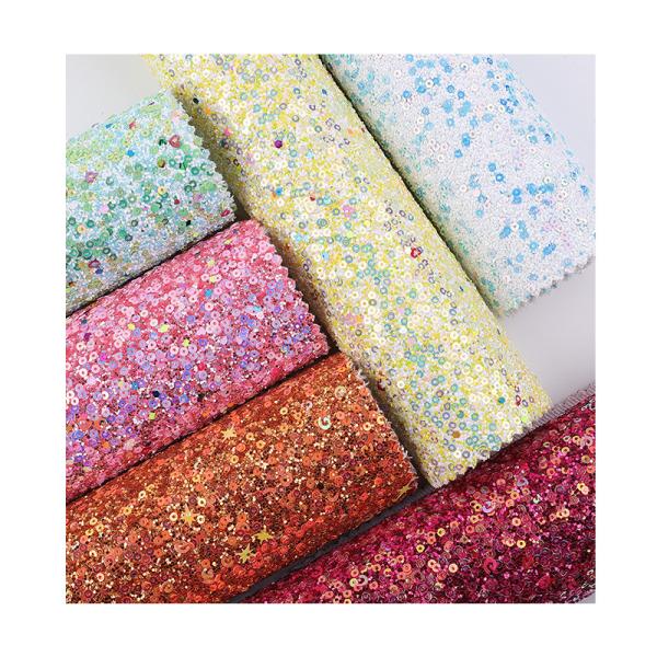 Quality Sequins Bright Glitter PU Leather Printed Artificial PU Material for sale