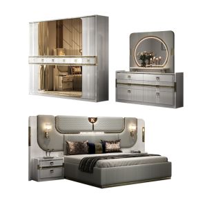Quality Turkish Style Luxury Wooden King Size Bedroom Sets Double Upholstered Bed Room for sale