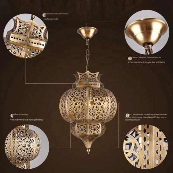 Quality Middle Hollow Carving Gold Lantern Chandelier With Switch Control for sale