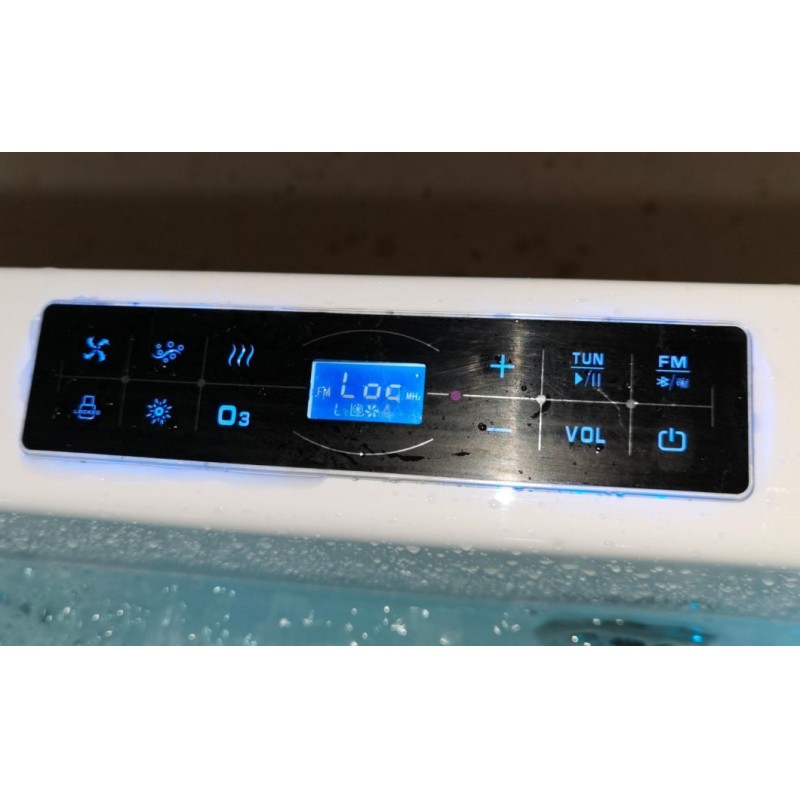 2 Person Rectangular Whirlpool Massage Bathtub with Front Blue Glass