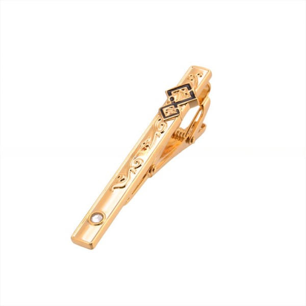 Quality Invisible Setting Inlay Men'S Tie Bar Clip With IP Gold Plating Baked Enamel for sale