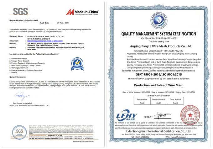 Quality certifications and standards compliance documentation