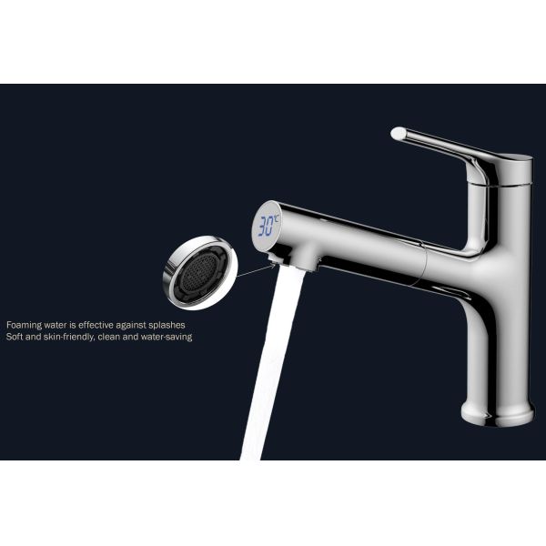 Quality Single Handle Brass Gold Basin Taps With Temperature Display Can Be Pulled for sale