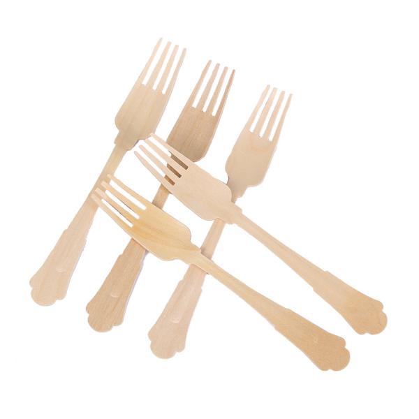Quality 1000pcs Birchwood Disposable Wooden Utensils Victorian Style Fork  200mm for sale