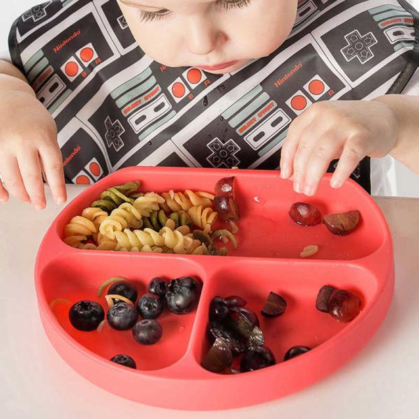 Quality Red Silicone Childrens Plates Unbreakable Silicone Suction Divided Plate for sale