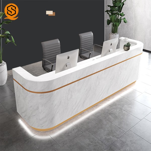 Quality SGS LED White Curved Reception Desk Private Logo For Shopping Mall for sale