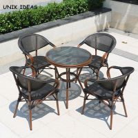 Quality Woven Black Stackable Outdoor Dining Chairs Mesh Frame Aluminum Restaurant 83cm for sale