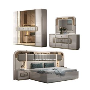 Quality Modern Luxury Complete Bedroom Furniture Set Wood Double Bed Home Master Room for sale