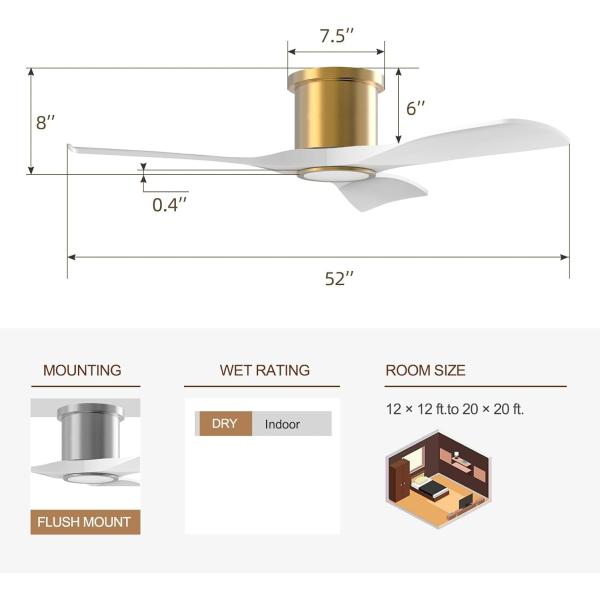 Quality 3000K Black 52 Inch Ceiling Fan With Light Efficient Reversible DC Motor for sale