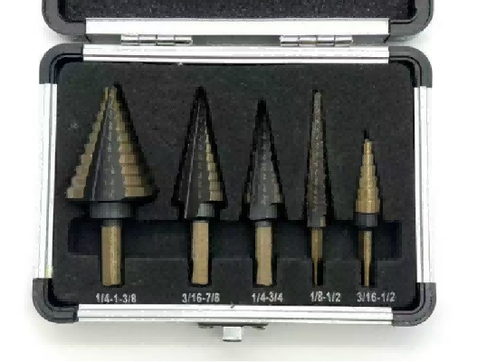 Quality 5pcs Cobalt Step Drill Bit Set with 50 Sizes and Aluminum Case for Professional for sale