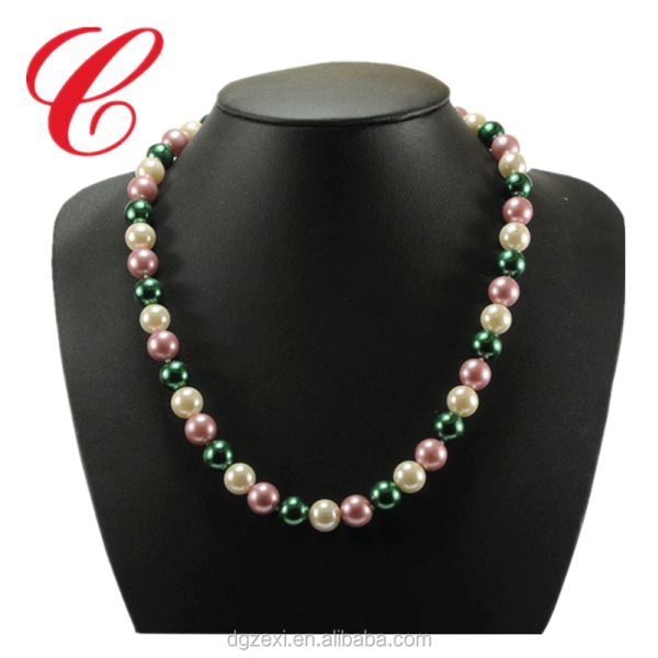 Quality Chenzhuxi Hot Vintage Green Pink Cream Pearl Necklace for Dress Accessories for sale