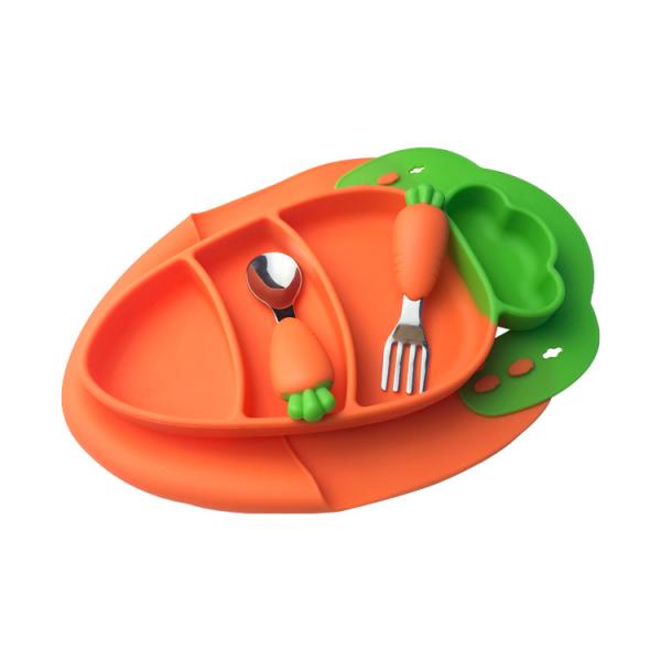 Quality Carrot Shape Silicone Baby Feeding Set Dinnerware Food Grade Eco Friendly for sale