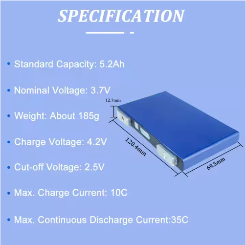 Quality High charge 70C discharge Sunwoda prismatic 5.2Ah 3.7V NCM lithium battery Li for sale