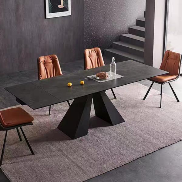 Quality Rectangular Black Ceramic Extending Dining Table , Marble Metal Base Dining for sale