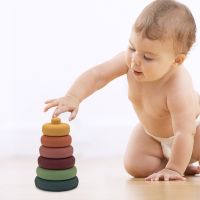 Quality Custom Kids Learning Intellectual Building Blocks Baby Round Silicone Stacking for sale