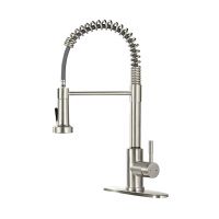 Quality Deck Mounted Single Handle Pull-Down Kitchen Faucet in Brushed Nickel with Hole for sale
