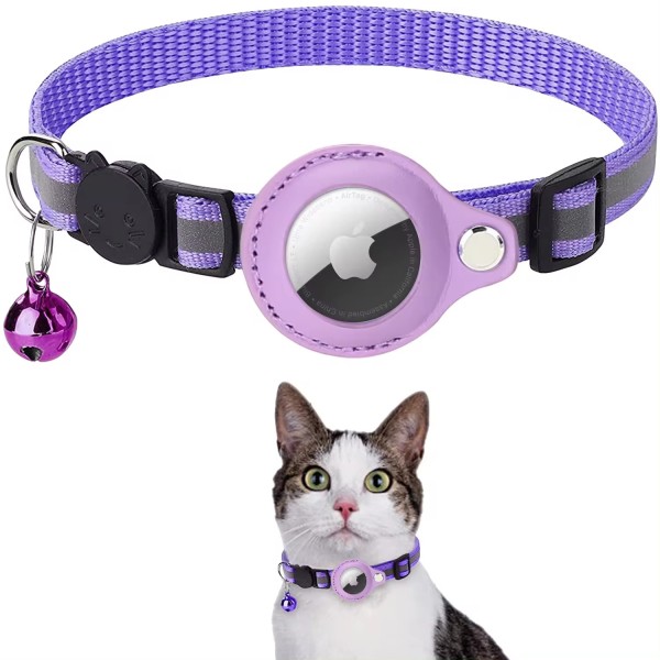 Quality Solid Pattern Pet Collar Reflective Anti Loss Airtag Cat Collar PU Polyester for sale