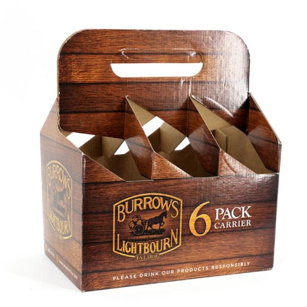 Quality Portable Corrugated Packaging 6 Bottle Beer Display Box With Handle Custom Size for sale