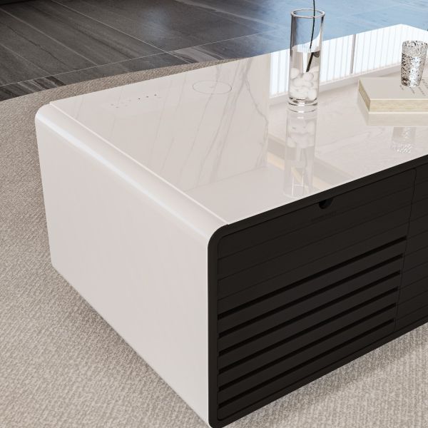 Quality Wireless Charging Modern Smart Coffee Table with Refrigerator and Tempered Glass for sale