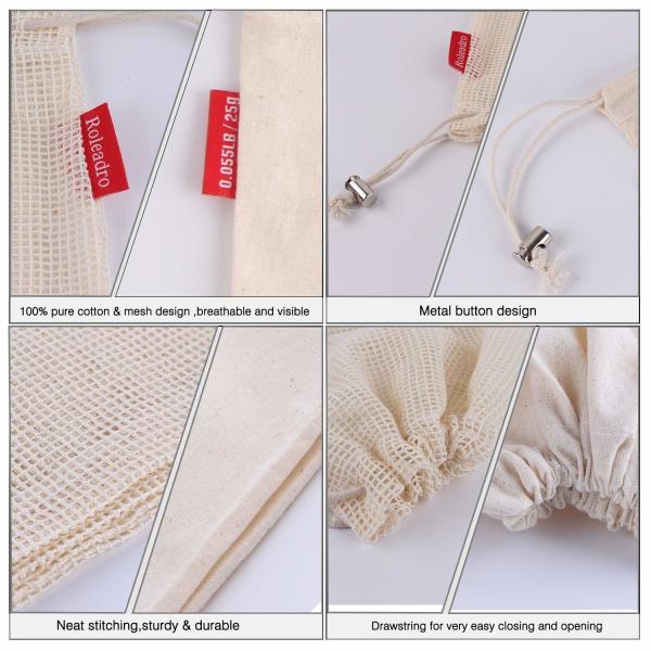 Quality BSCI GOTS Organic Cotton Drawstring Bags Mesh SMETA For Fruit Vegetable for sale