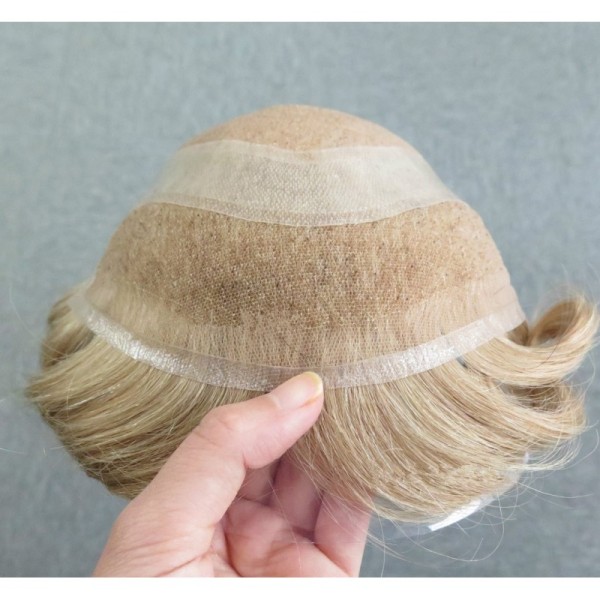 Quality Natural Hairline Mens Real Hair Toupee Adhesive Mens Toupee Human Hair for sale