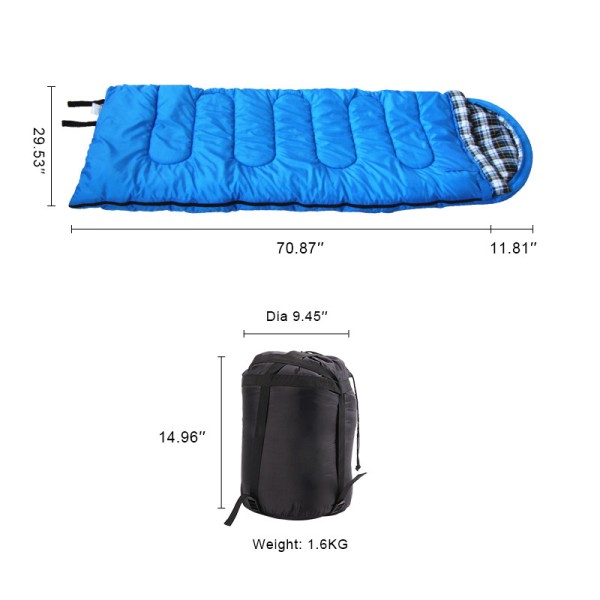 Quality 210T Polyester Camping Sleeping Bags Blue Flannel Sleeping Bag Rectangular for sale