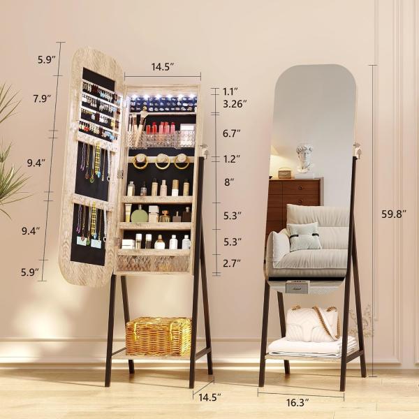 Quality Rectangle Jewelry Armoire Mirror Lockable Full Length Mirror With Storage for sale