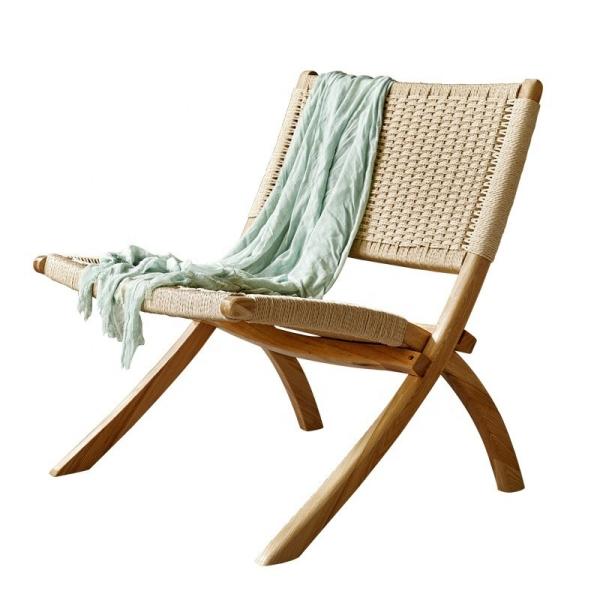 Quality Leisure Style Wooden Patio Outdoor and Living Room Folding Chairs with Natural Rattan Woven Craftsmanship for sale