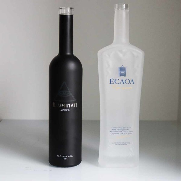 Quality Vodka Gin Unique Premium Frosted Glass Bottle With Screen Printing for sale