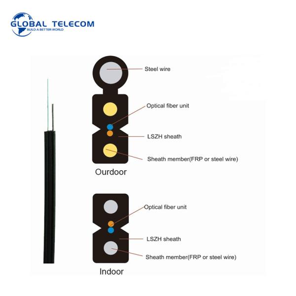 Quality OEM Drop Wire Fiber Optic 2 Core Ftth Indoor Cable FRP KFRP Steel Strength Member for sale