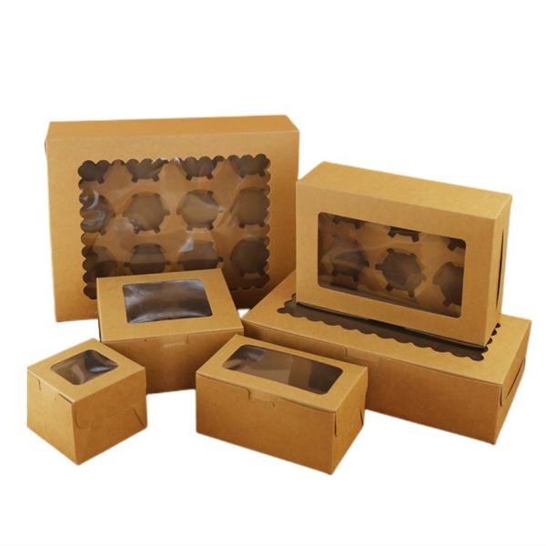 Quality White Brown Mini Paper Kraft Pastry Boxes Cake Tasting With Compartments for sale