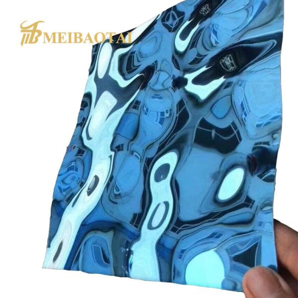 Quality 0.55mm Thickness Blue PVD Coated 304 Stainless Steel Water Ripple Decorative Sheet for sale