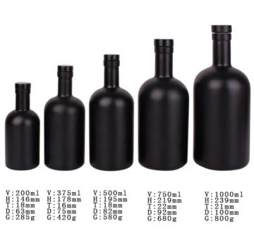 Wholesale 200ml 375ml 500ml 750ml 1000ml Round Empty Flint Glass Whisky Bottle
