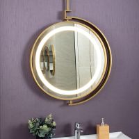china Transform Your Bathroom with Golden Framed LED Lighted Round Wall Mirror