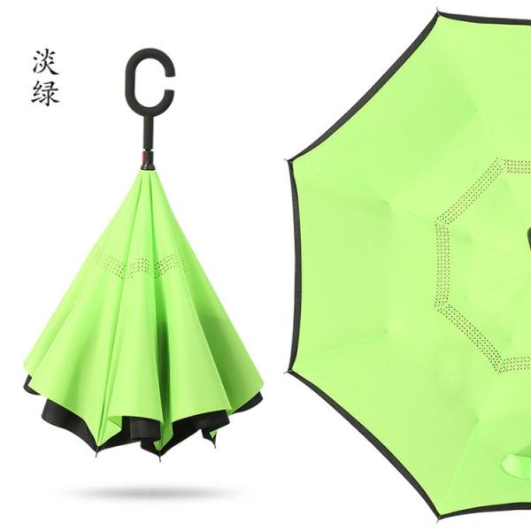 Quality Compact Inverted Reverse Umbrella with C Shape Handle and Black Coated Metal for sale