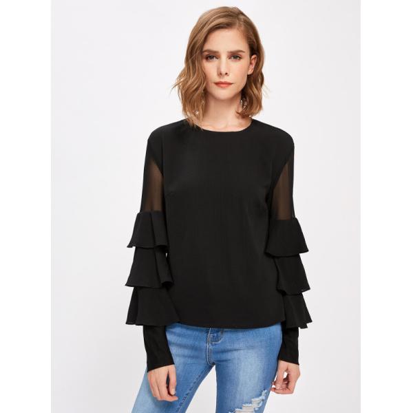 Quality Guangzhou Clothing Factory Office Bell Sleeve Lady Blouse for sale
