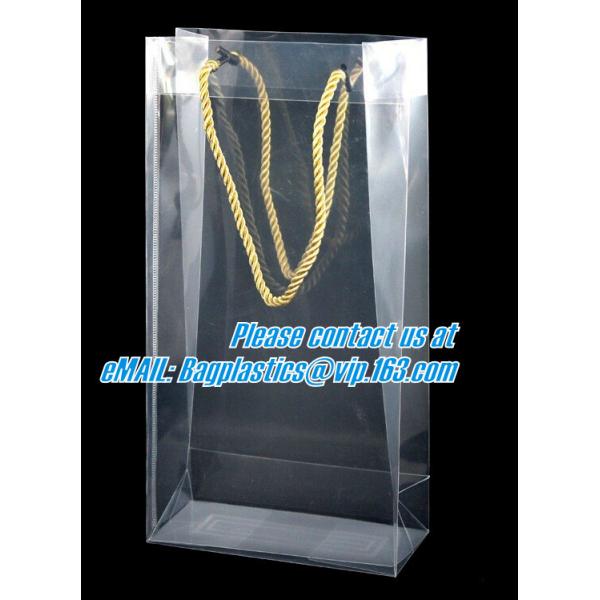 Quality Handle Wine Bottle Paper Bags With Two Side Logo,transparent wine gift pp bag, plastic bag with handles bagplastics pac for sale