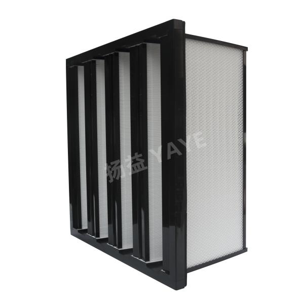Quality 12 Pleats V Bank Air Filter Fiberglass HVAC Panel Filter With Galvanized Steel Frame for sale