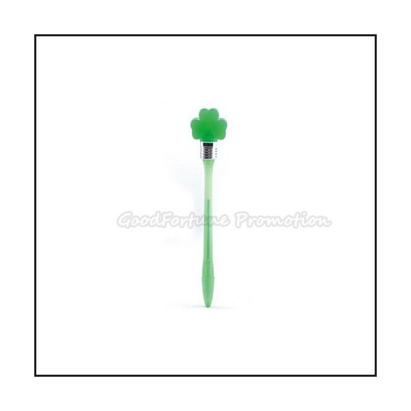 Quality Printed Logo Ballpoint Pen Led Light Clover Shape Ballpoint Pen for sale