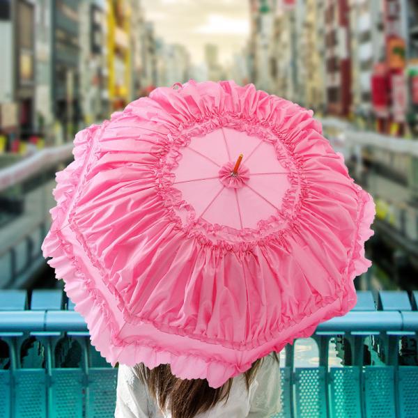 Quality 8K Steel Ribs Semi Automatic Princess Lace Umbrellas for Women Pink Color Custom Logo for sale